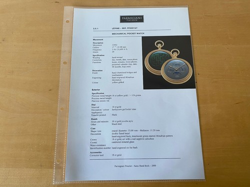 Used - Parmigiani Fleurier Technical Sheet - MECHANICAL POCKET WATCH | eBay