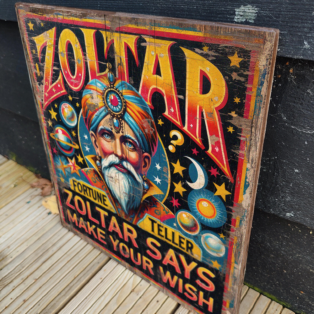 Zoltar Sign Fortune Teller Wooden 34cm Panel Fun Fair Home Decor Wall ...