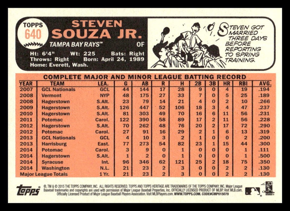 2015 Topps Heritage #640 Steven Souza Jr. Tampa Bay Rays | eBay