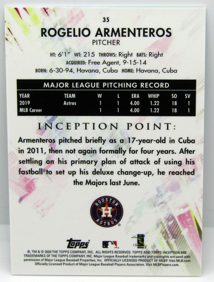 Topps 2020 Inception Green Parallel Rogelio Armenteros Astros RC Rookie ...