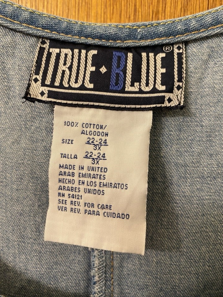 Y2K Vtg 3X TRUE BLUE Denim Jumper Dress 22-24 Cottage Core Indigo Made ...
