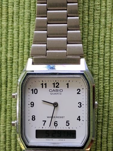 Casio Men's silver rectangular dress watch analog/digital display | eBay