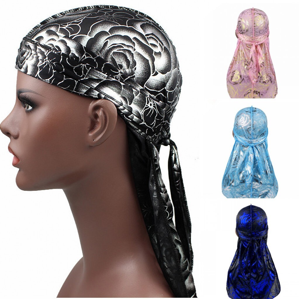 Unisex Floral Print Silk Durag Breathable Long Tail Bandanas Hat Do Du ...