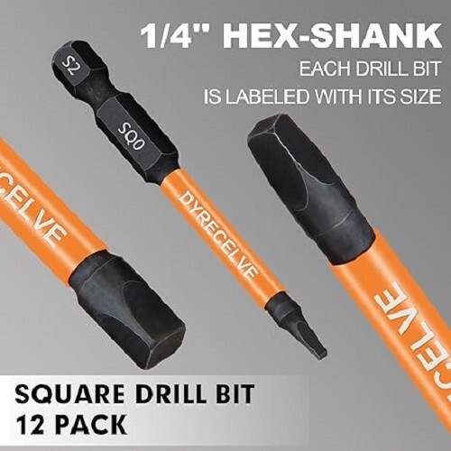 12-Pack Square Drive Bits Premium S2 Alloy Steel Square Bit Set ...