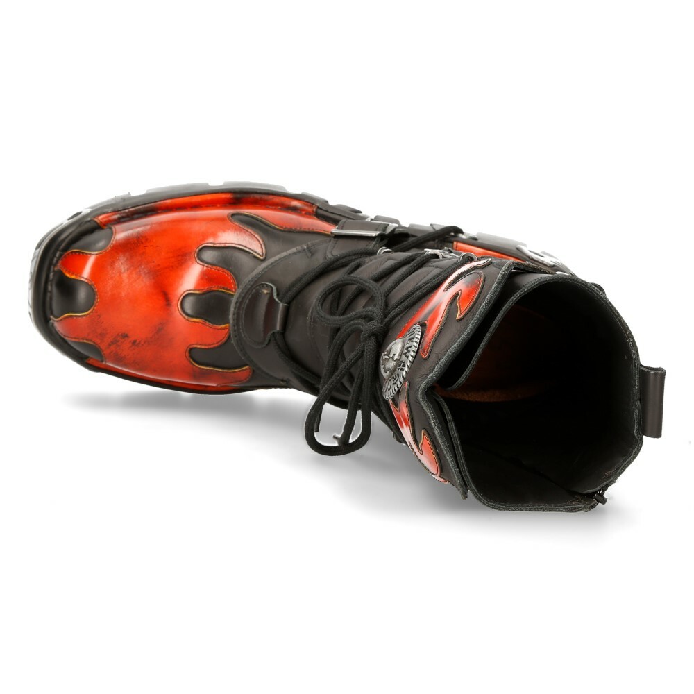 New Rock 591-S1 Red Flame Metal Black Leather Heavy Punk Gothic Boots ...