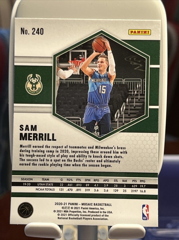 2020-21 PANINI MOSAIC #240 SAM MERRILL RC ROOKIE MILWAUKEE BUCKS ...