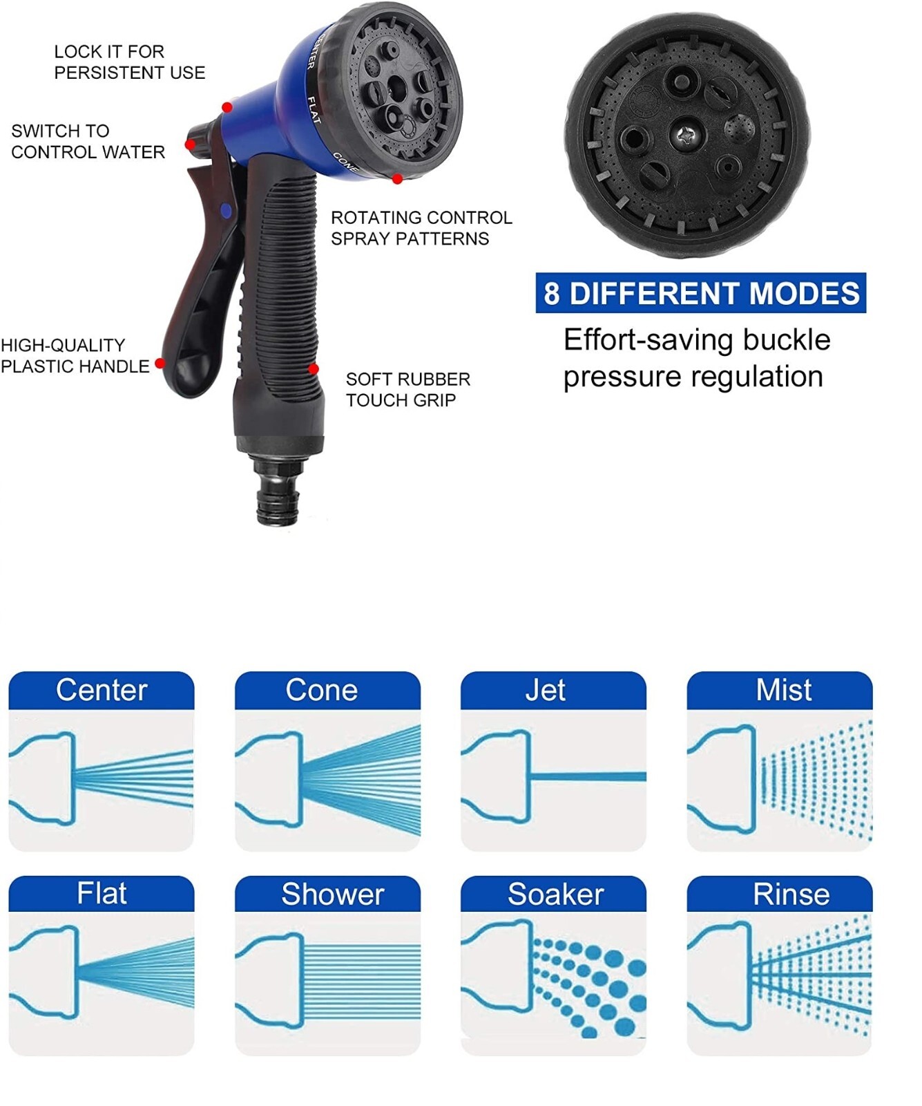 8 Function Spray Nozzle - Water Hose Gun Multi Pattern Garden ...