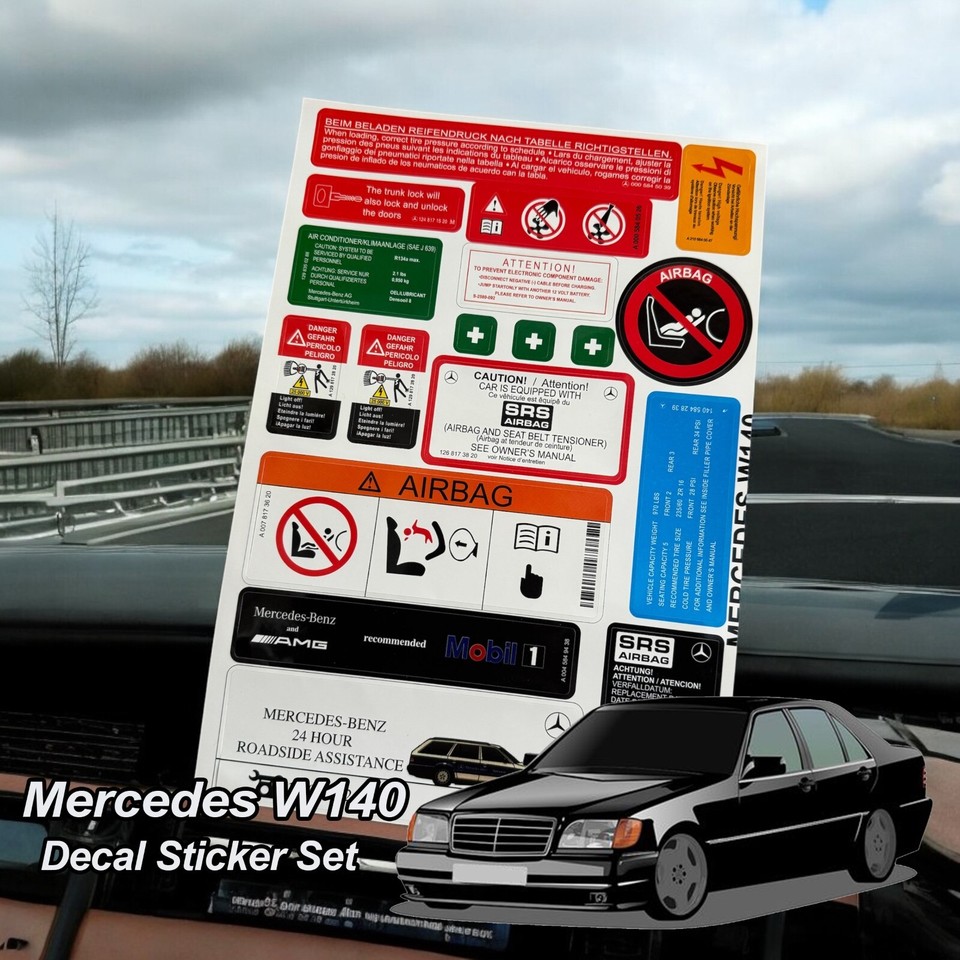 Mercedes Decal Sticker Label Set for W124 W126 W140 W203 W204 W210 W211 ...