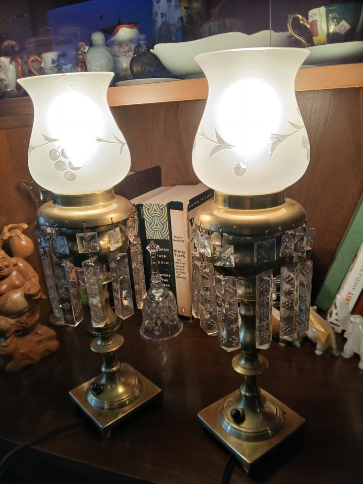 Antique Victorian Astral Lamp with a Floral Cut Glass Shade & Prisms | eBay