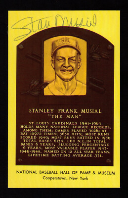 Stan Musial Signed Hall of Fame Plaque Postcard VINTAGE '70s INK AUTO ...