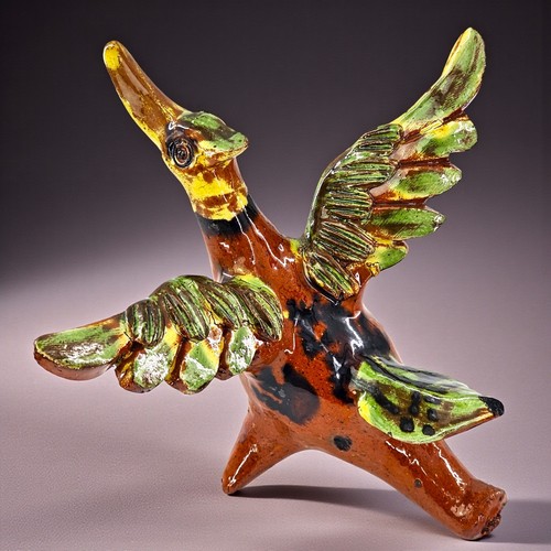 VTG Folk Art Red Clay Pottery Whistle Long Billed Jurrasic Bird Ocarina ...