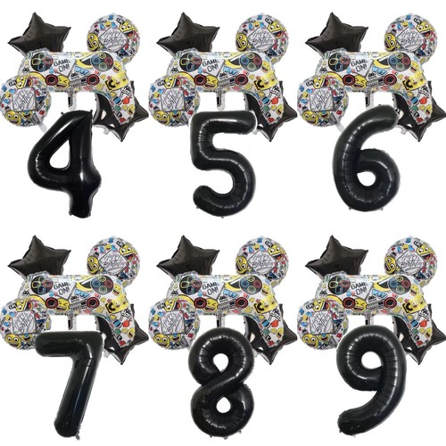 6pcs White Black Gamer Birthday Balloon Set Game On PlayStation XBOX ...