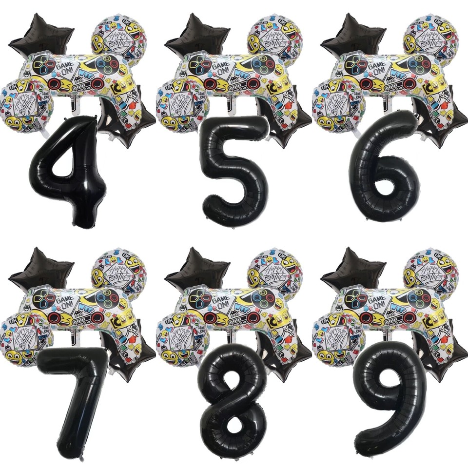 6pcs White Black Gamer Birthday Balloon Set Game On PlayStation XBOX ...