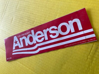 "ANDERSON FOR PRESIDENT" Bumper Sticker RED W/ WHITE LETTERS 10" X 3 ...