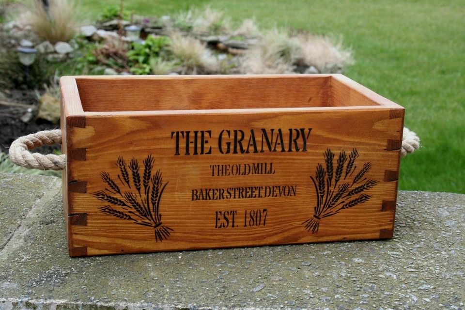 RUSTIC VINTAGE STYLE WOOD STORAGE BOXES TRUG CRATE Free Personalisation ...