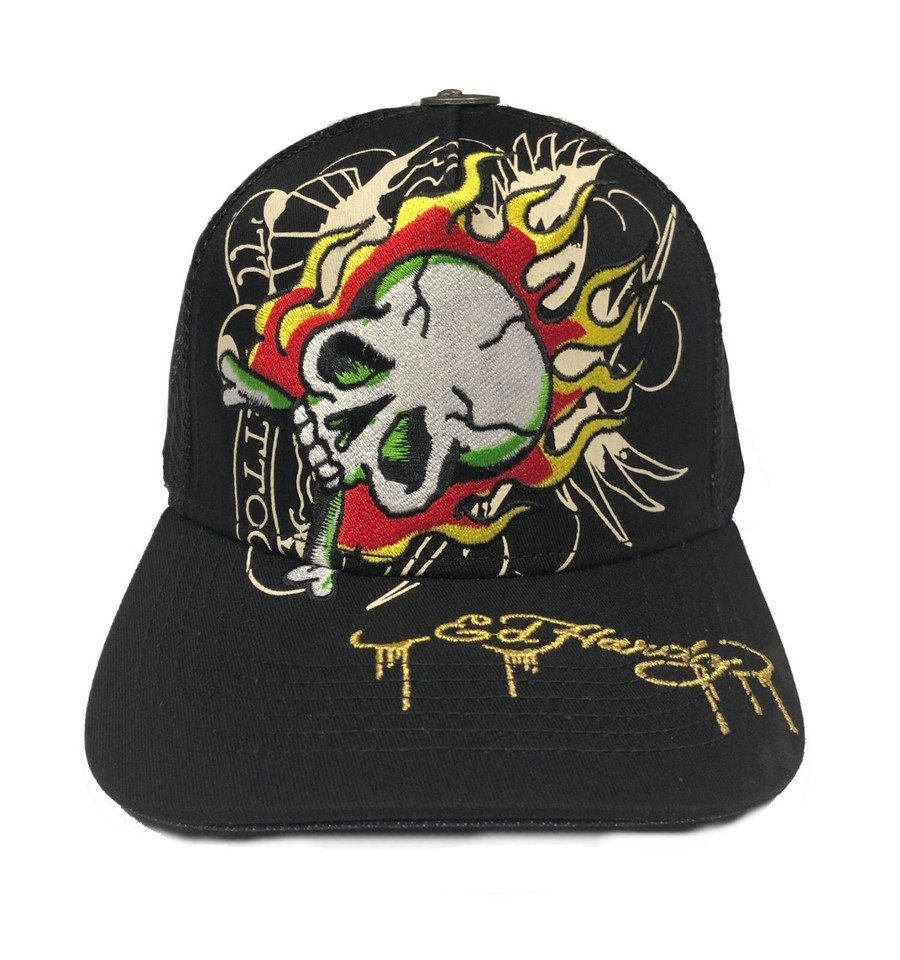Ed Hardy Fire Skull Snapback Trucker Hat Color: Black Style# EHH0001-36 ...