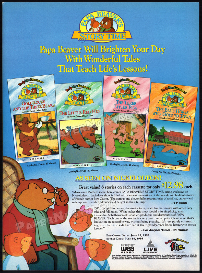 PAPA BEAVER's STORY TIME__Original 1995 Trade print AD / TV series ...