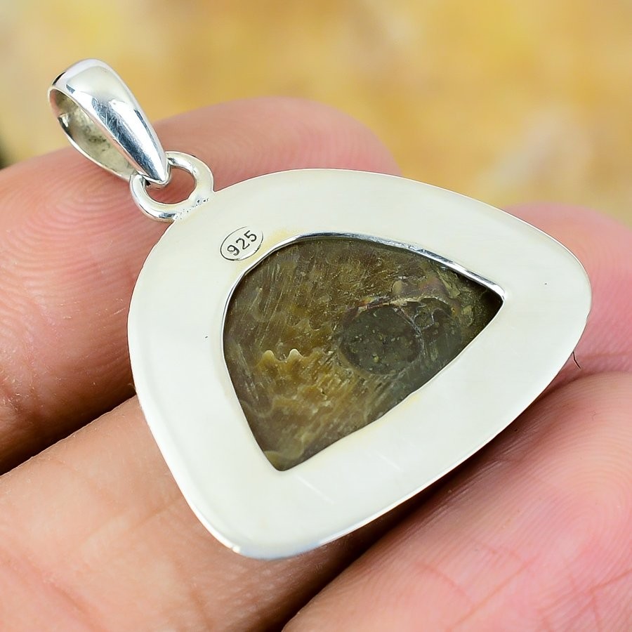 Ammonite - Fossil Gemstone 925 Sterling Silver Pendant 1.37" SP1464-136 ...
