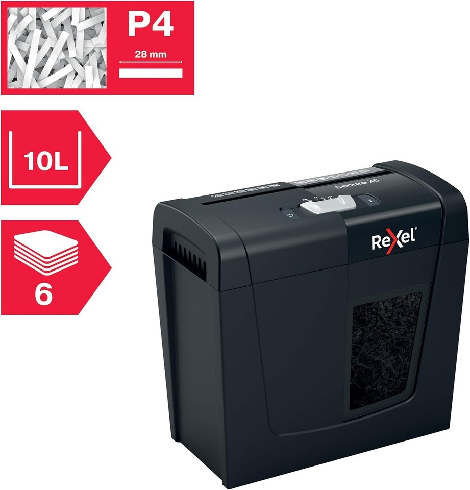 Rexel X6 Cross Cut Paper Shredder Shreds P4 Security 10L Removable Bin ...