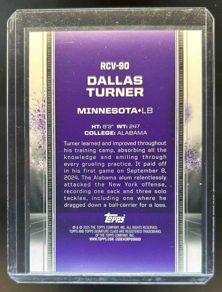 2024 Topps Signature Class Dallas Turner Rookie Chrome Variations Gold ...