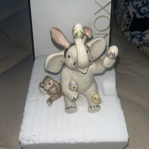 Lenox Elephant Egg Juggler Figurine Easter Bunny Ears Eggs Gold Accents ...