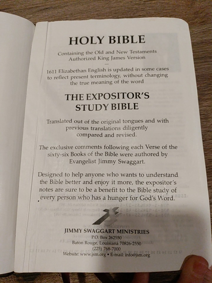 KJV EXPOSITOR'S STUDY BIBLE w/CONCORDANCE JIMMY SWAGGART~ Genuine ...