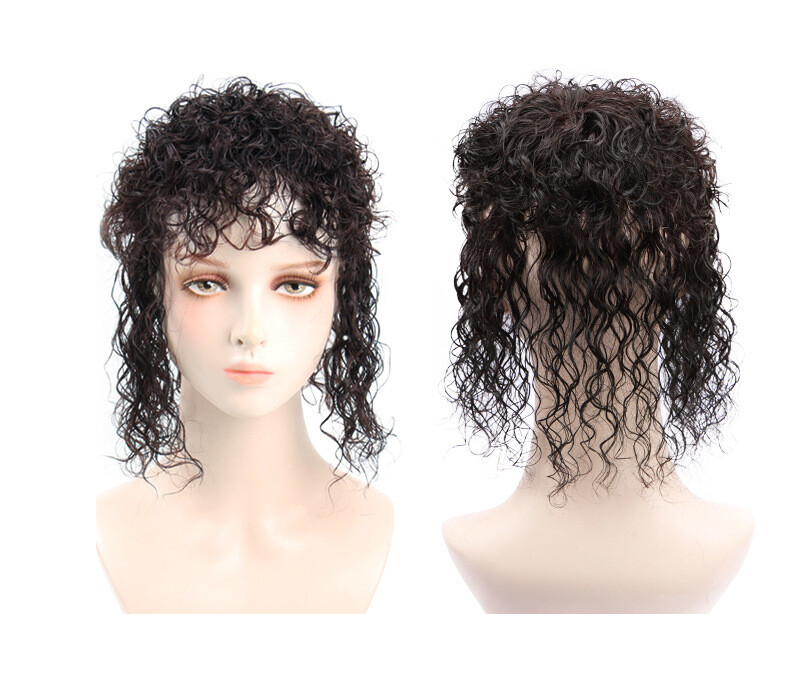 Curly Wavy 100% Clip Human Hair Topper Bangs Hairpieces Wiglet For ...