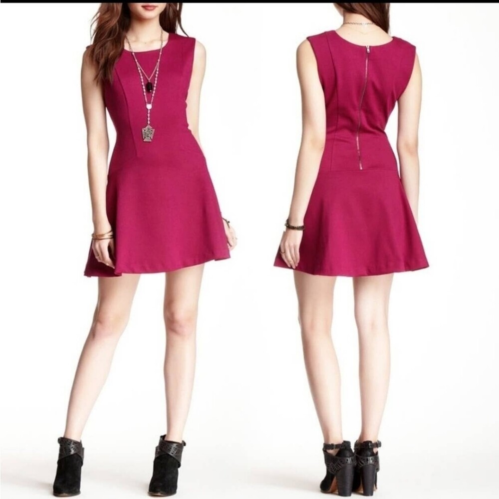 Free People Cha Cha mini skater dress dark magenta pi… - Gem