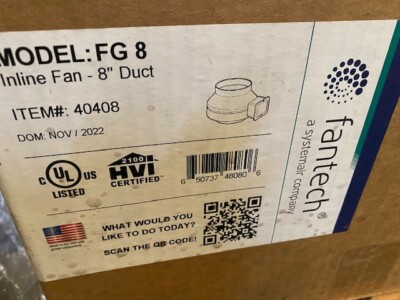 FANTECH 40408 / FG 8 Steel 13"D,15.3"H,8"W Inline Duct Fan | eBay