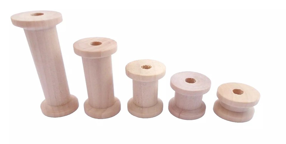 Wooden Spools Cotton Reels Sewing Ribbon Yarn Natural Bobbins Craft ...