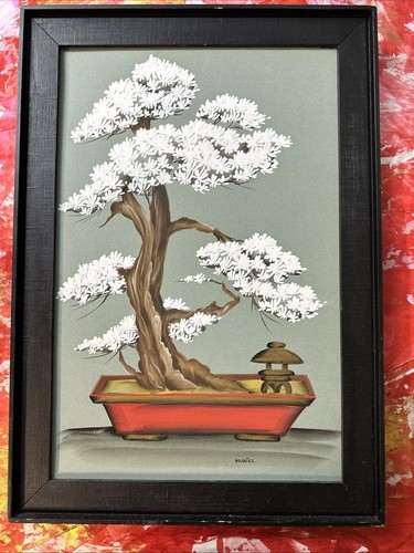 Vintage Franklin Original Water Color Bonsai Tree Signed Muriel 20.5 ...