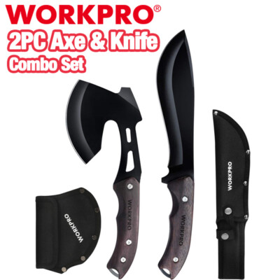 WORKPRO Axe and Fixed Blade Knife Combo Set Full Tang Wood Handle W ...
