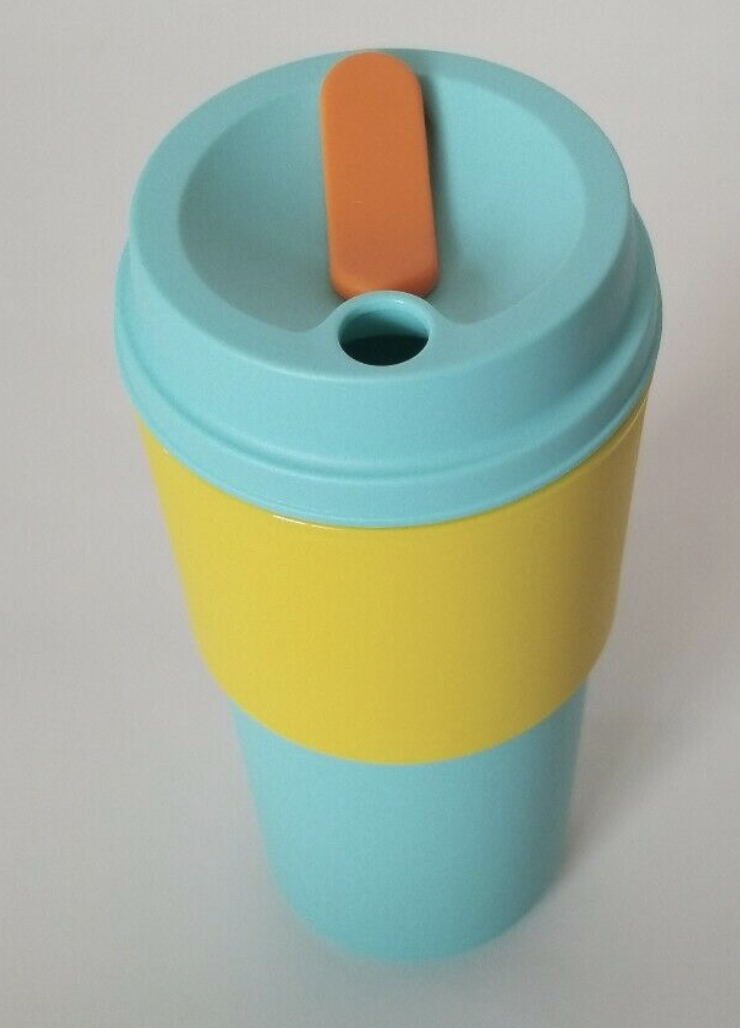 Tupperware Insulated Travel Mug ~ Eco To Go ~ 16 oz ~ Teal & Yellow ...