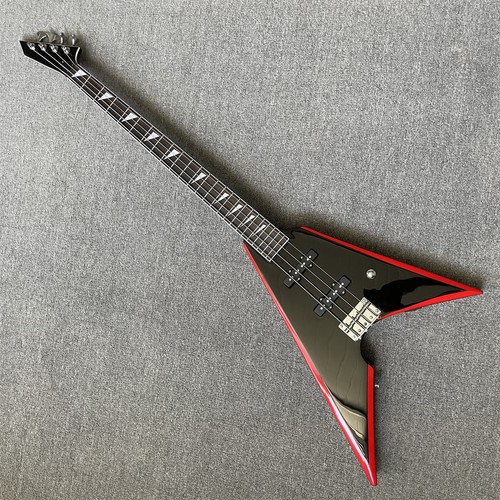 Electric Bass Guitar V Shape 4 String Black Basswood Body Rosewood ...
