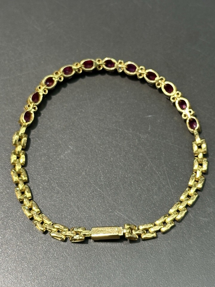 Vintage 18K Gold Natural Ruby Diamond Chain Bracelet | eBay