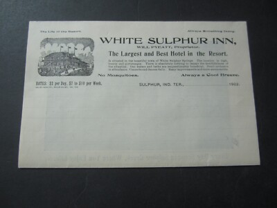 1902 WHITE SULPHUR INN / RESORT - Letterhead Document - SULPHER ...