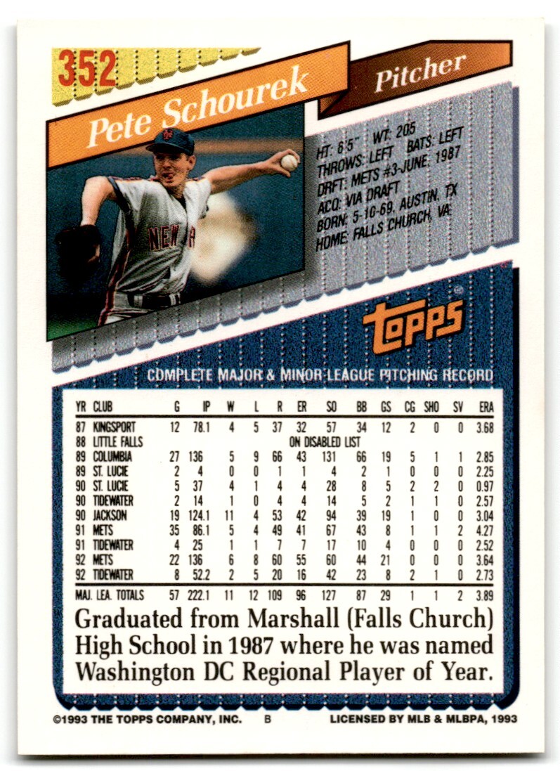 1993 Topps Gold Pete Schourek New York Mets #352 | eBay