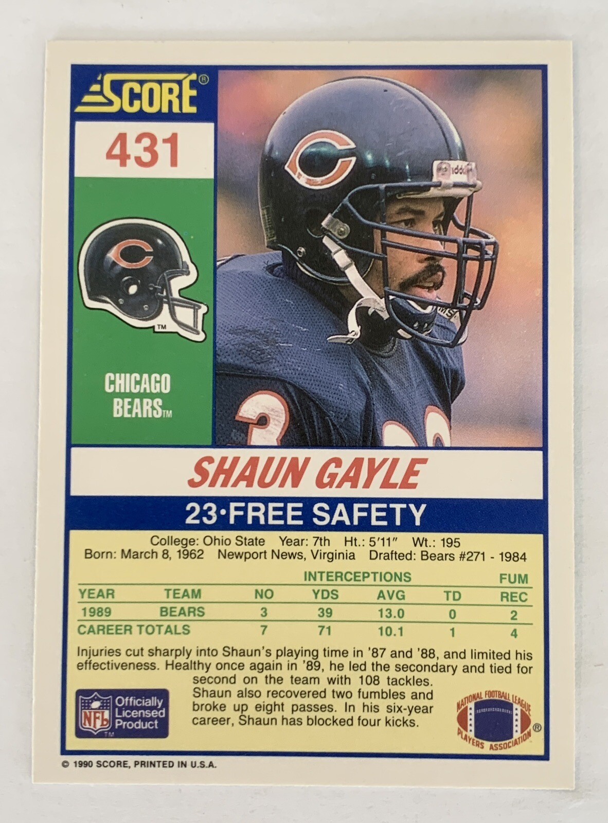 1990 Score - #431 Shaun Gayle (RC) for sale online | eBay