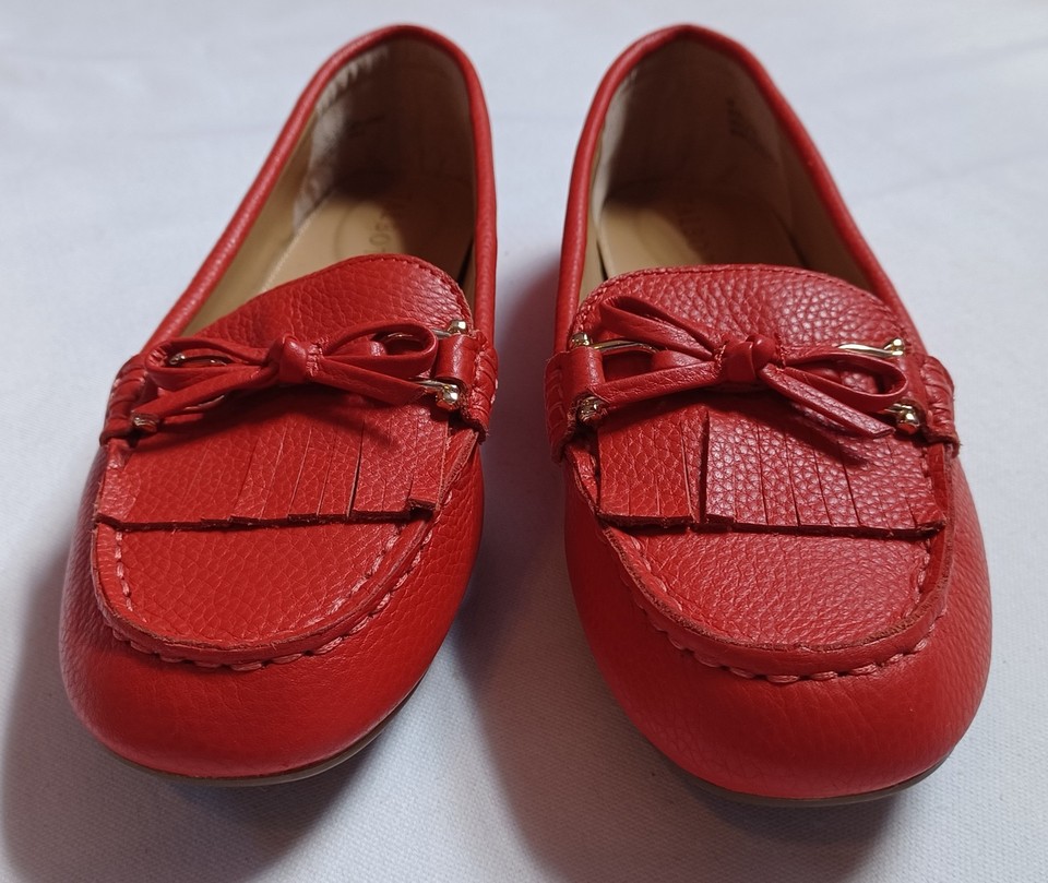 Talbots NWOT Everson tasseled driving flats soft pebbled leather red ...