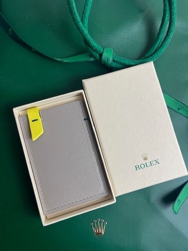 ROLEX NEW POCKET MIRROR in box GRAY leather with YELLOW pull tab accent ...