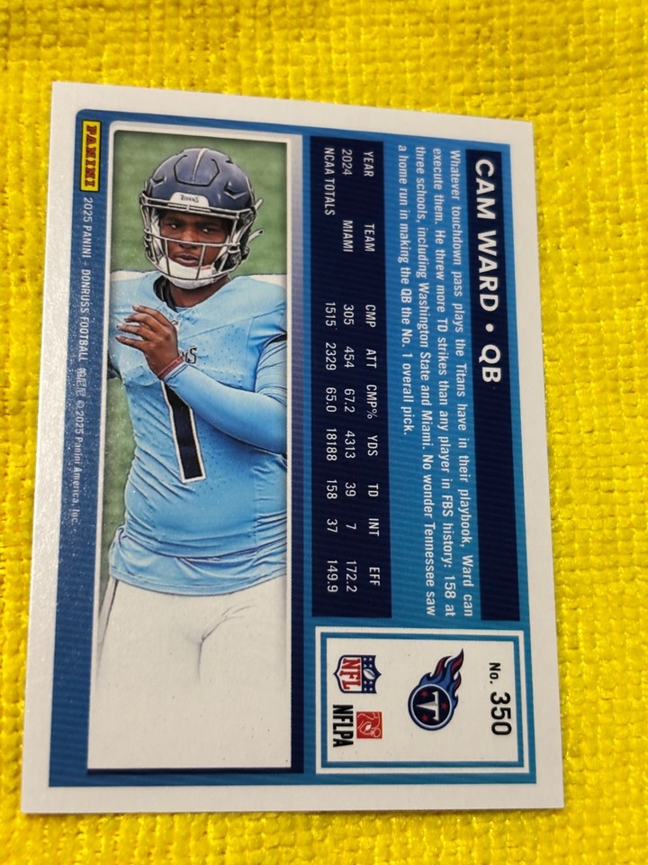 Cam Ward 2025 Donruss Football Purple Rated Rookie Press Proof Card ...