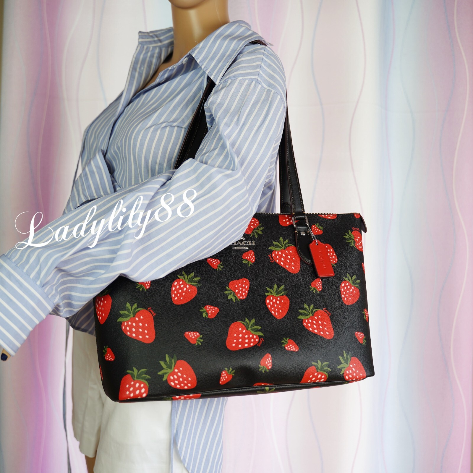 NWT Coach CH510 CH504 Gallery Tote In Signature Canvas/Wild Strawberry ...