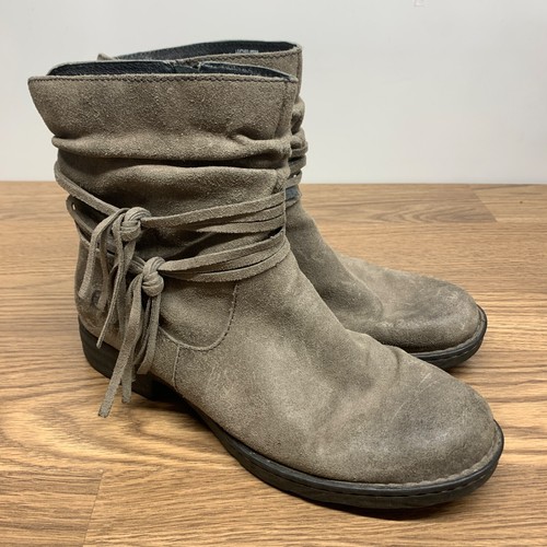 Born Cross Fringe Boots Womens 10M Beige Leather Slouchy Ankle Zip ...
