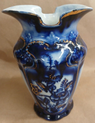 Flow Blue Cobalt Gold Pitcher Vase Victor English Staffordshire ...