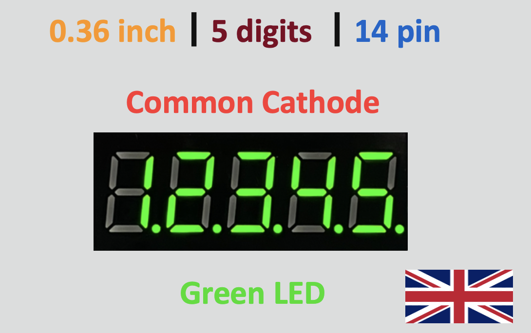 0.36Inch LED 7 Segment Common Cathode Display 5 Digit White, Green ...