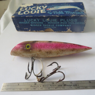 FISHING MINSER TACKLE 5½" VINTAGE LUCKY LOUIE TIGER PLUG & PINK SIDE ...