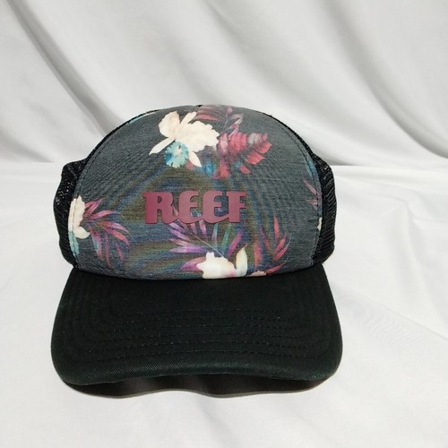 Reef Trucker Hat Cap Adjustable Strapback Clip Black Floral Flower ...