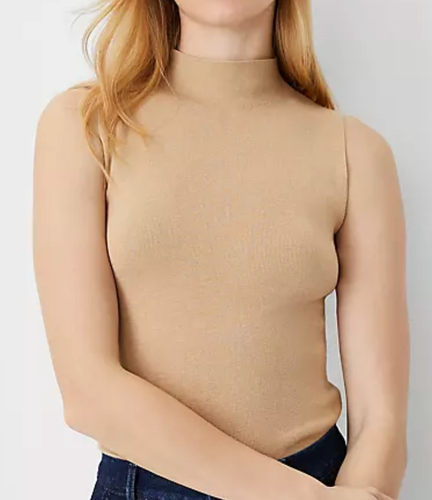 NEW ANN TAYLOR CAMEL PETITE MOCK NECK SWEATER SHELL TOP SIZE SP SMALL | eBay