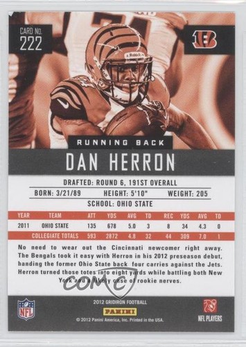 2012 Panini Gridiron Rookie Daniel Herron Dan Herron #222 Rookie RC | eBay