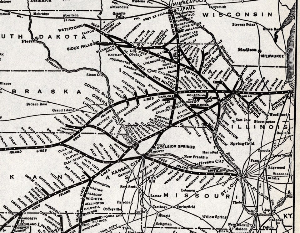 1933 Antique Rock Island Lines Railroad Map Vintage Railway Map 1819 | eBay
